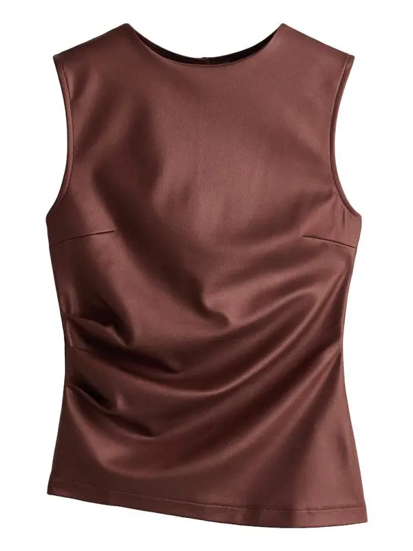 H&m Coated Jersey Sleeveless Top - Dark Brown