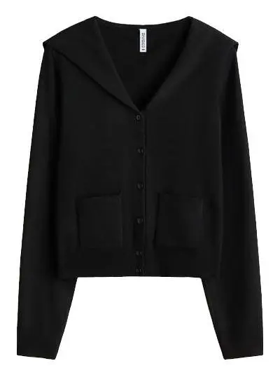 H&m Collared Fine Knit Cardigan - Black