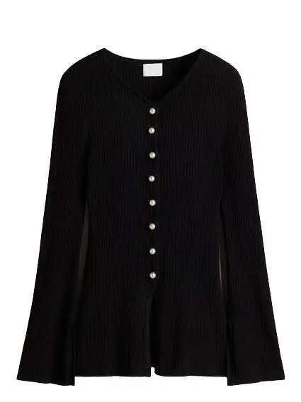 H&m Rib-knit Cardigan With V-neckline And Button Detail - Black