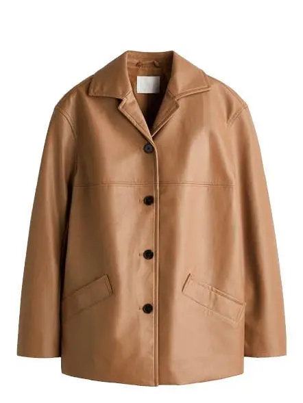 H&m Oversized Coated Jacket With Classic Collar - Dark Beige