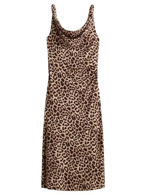 H&m Cowl Neck Jersey Dress With Twisted Straps - Beige/leopard Print