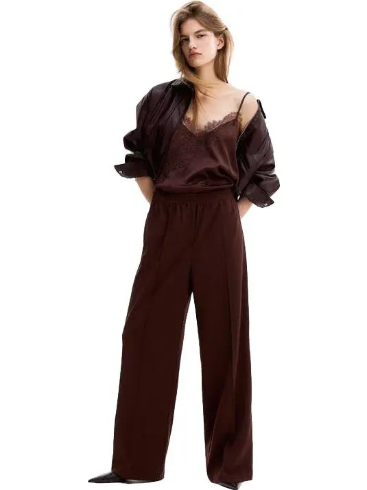 H&m Wide-leg Crease-leg Trousers - Brown