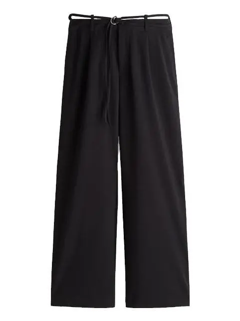 H&m Belted Wide Leg Tailored Trousers - Black