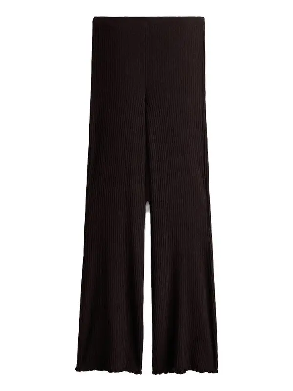 H&m Flared Rib-knit Linen-blend Trousers - Dark Brown