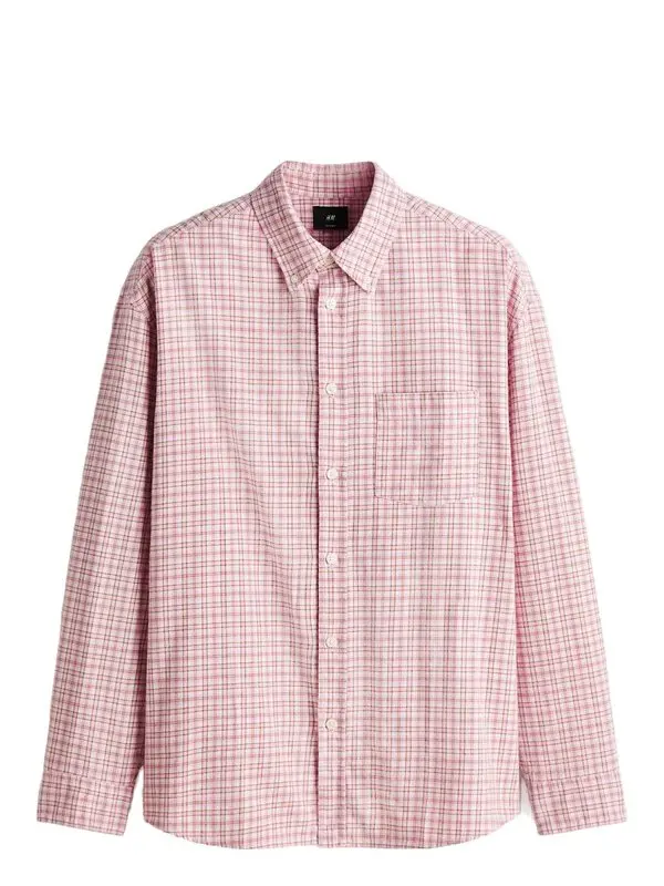 H&m Relaxed Fit Cotton Shirt - Pink/checked