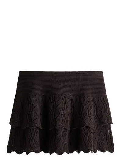 H&m Crochet-look Tiered Knit Skirt - Dark Brown