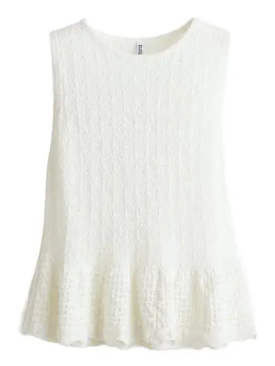 H&m Pointelle Knit Peplum Top - Cream