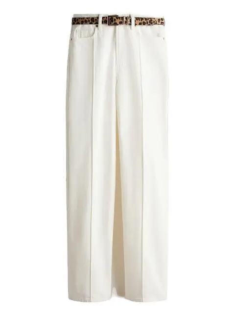 H&m Belted Straight High Jeans - White
