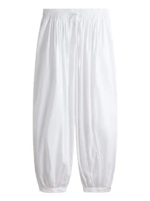 H&m Cotton Balloon Trousers With Drawstring Waist - White
