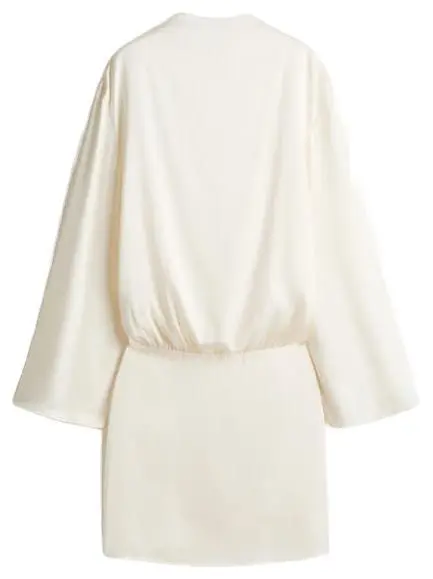 H&m Draped Satin Dress With Stand Collar And Keyhole - Cream