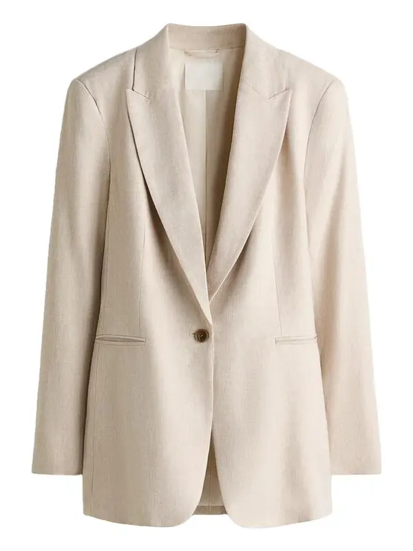 H&m Linen-blend Single-breasted Blazer - Light Beige