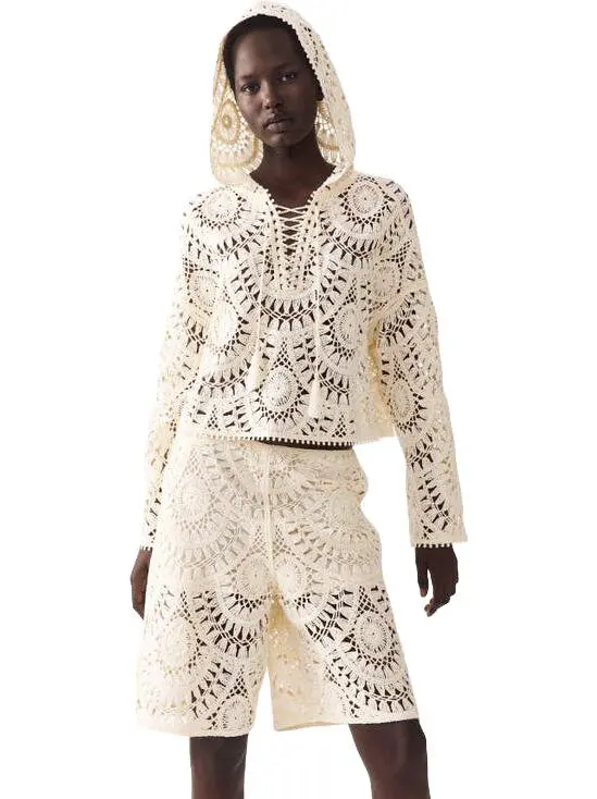 H&m Crochet-look Bermuda Shorts - Cream