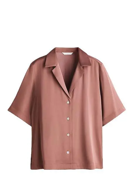 H&m Satin Resort Shirt - Dark Dusty Pink