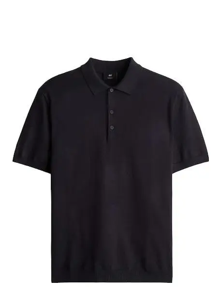 H&m Regular Fit Fine-knit Polo Shirt - Navy Blue