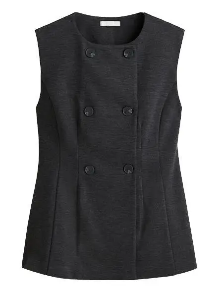 H&m Double-breasted Waistcoat In Dense Jersey - Dark Gray Melange