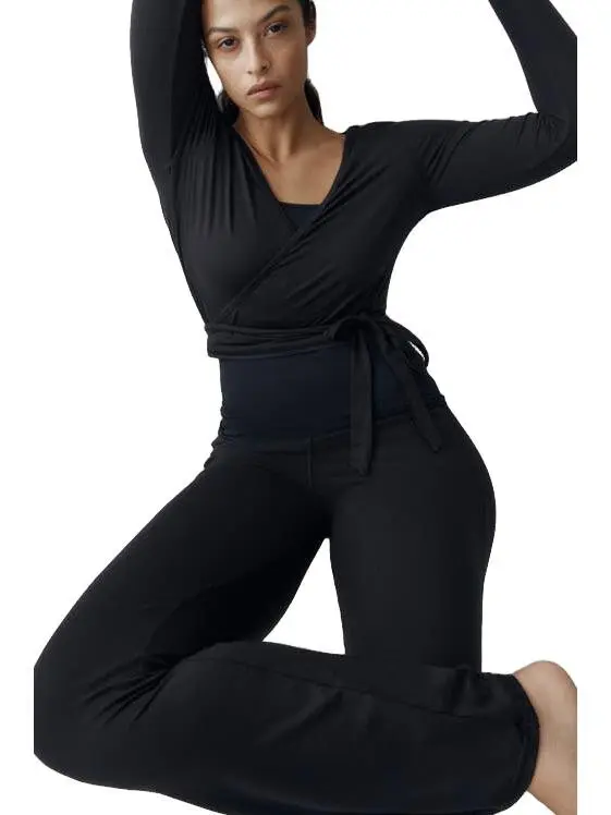 H&m Brushed Jersey Wrap Top With V-neckline - Black
