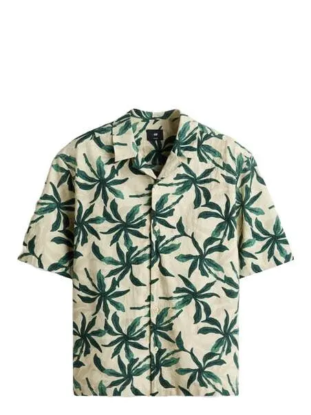 H&m Relaxed Fit Cotton Resort Shirt - Dark Green/patterned