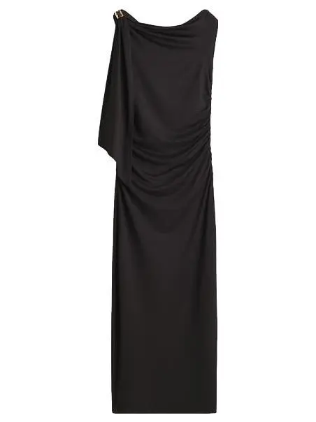 H&m Draped One-shoulder Maxi Dress With Metal Detail - Black