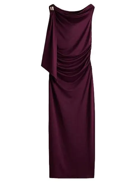 H&m Draped One-shoulder Maxi Dress With Metal Detail - Plum