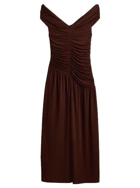 H&m Draped Off-the-shoulder Jersey Maxi Dress - Dark Brown