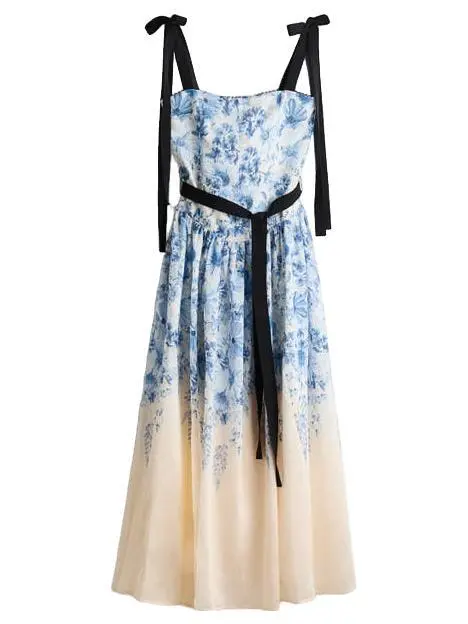H&m Flared Skirt Tie-strap Dress - Cream/floral