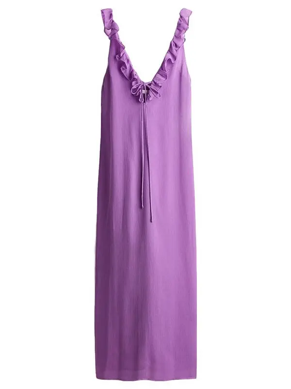 H&m Frill-trimmed Crinkled Midi Dress - Purple