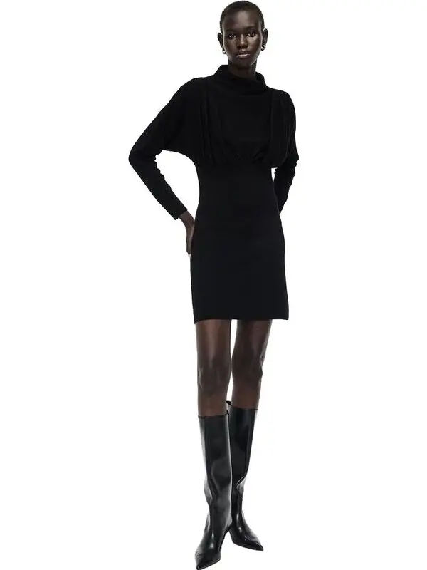 H&m Gathered Turtleneck Dress - Black
