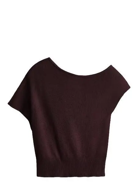 H&m Fine-knit One-shoulder Top With Ribbed Hem - Dark Brown