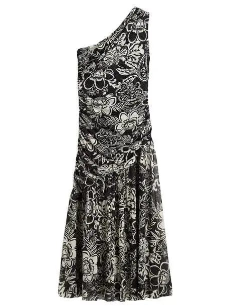 H&m Draped One-shoulder Dress - Black/floral