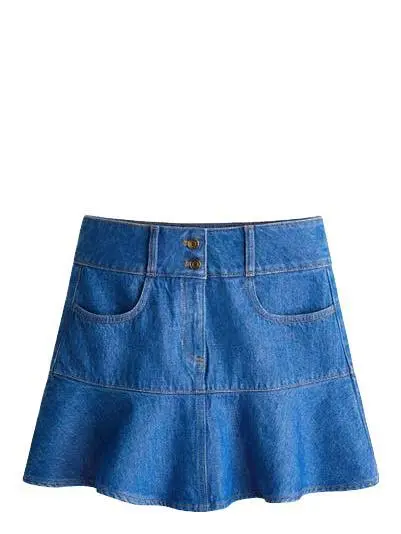 H&m Flounced Denim Mini Skirt - Denim Blue