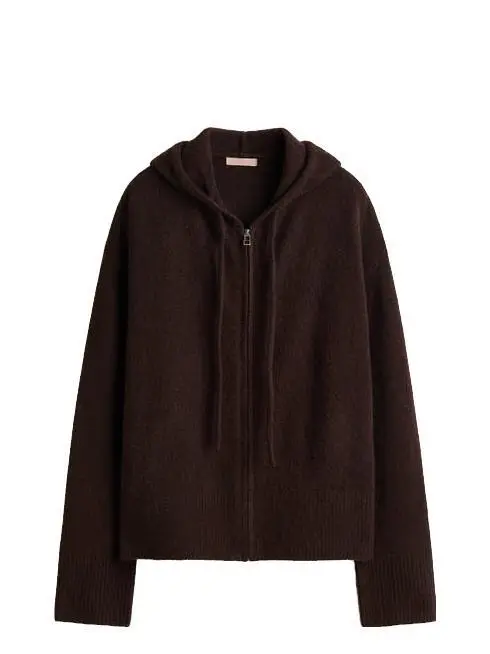H&m Knitted Zip-through Hoodie - Dark Brown