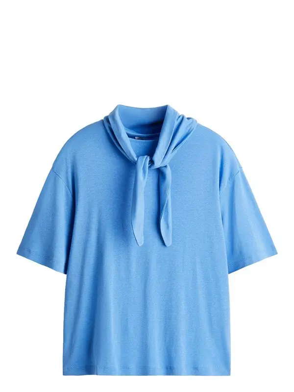H&m Cotton Scarf Collar Top - Blue