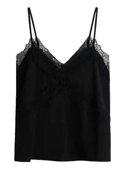 H&m Lace-trimmed Strappy Top In Ponte Di Roma - Black