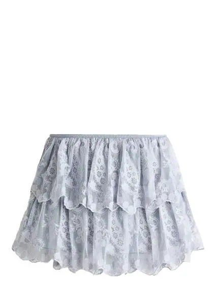 H&m Embroidered Tiered Mini Skirt - Light Blue