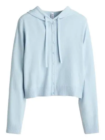 H&m Short Hooded Cardigan With Drawstring Hood - Light Blue