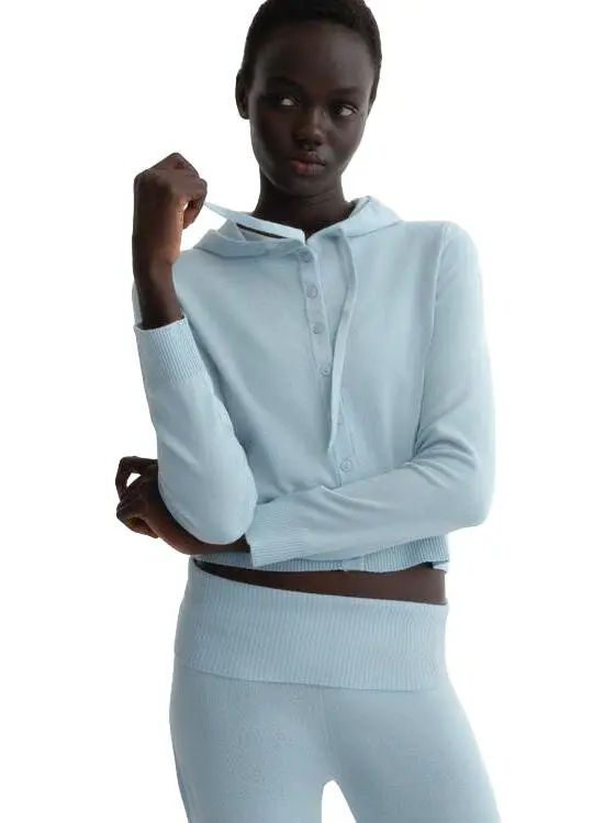 H&m Short Drawstring Hood Cardigan - Light Blue