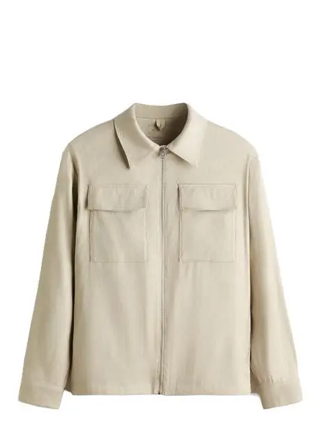 H&m Regular Fit Linen-blend Overshirt - Light Beige