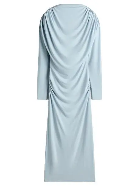 H&m Draped Jersey Midi Dress With High Neckline - Light Dusty Blue