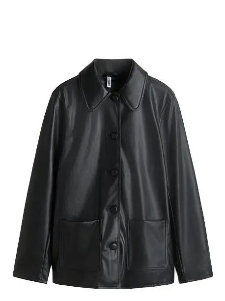 H&m Coated Car Coat With Classic Collar - Black