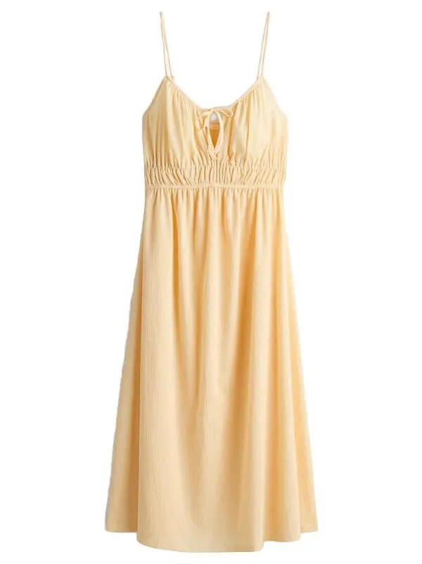 H&m Crinkled Jersey Midi Dress With Sweetheart Neckline And Spaghetti Straps - Yellow