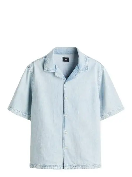 H&m Regular Fit Denim Resort Shirt - Light Denim Blue