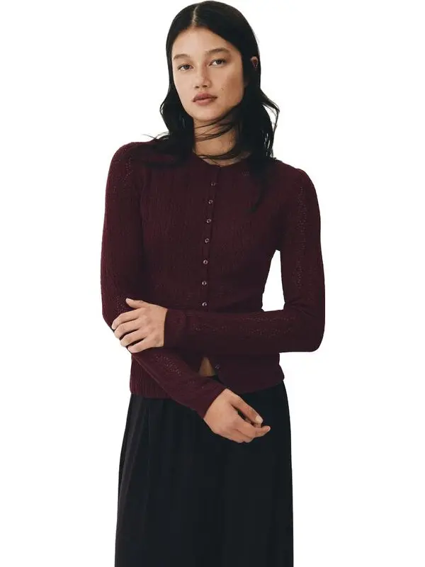 H&m Pointelle-knit Cardigan - Burgundy