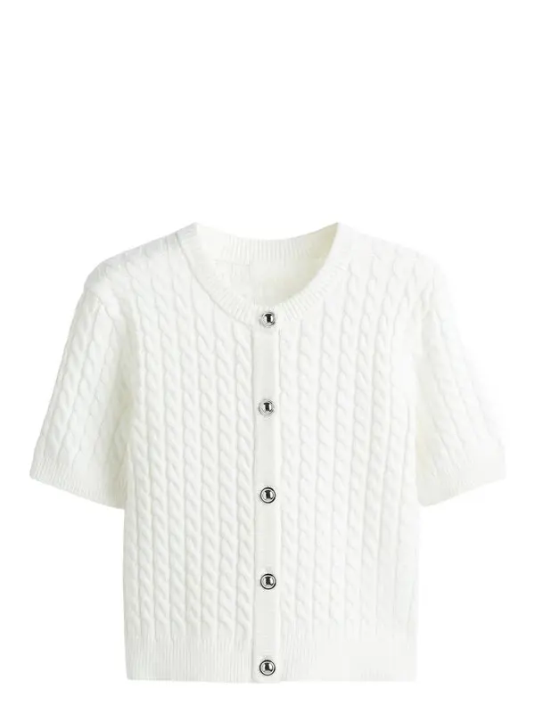 H&m Cable-knit Cardigan With Metal Buttons - White