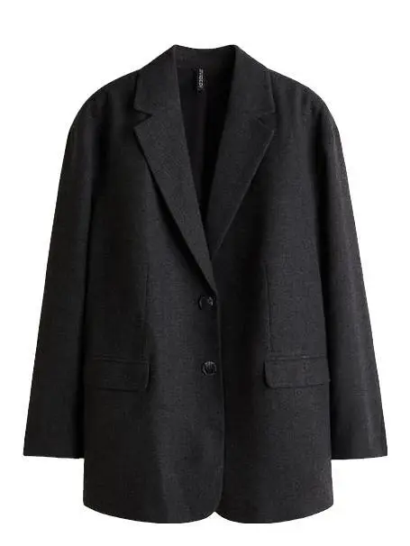 H&m Embellished Herringbone Oversized Blazer - Dark Gray