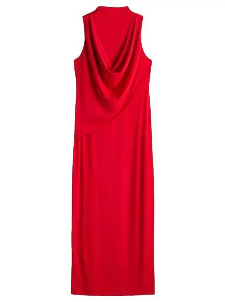 H&m Sleeveless Turtleneck Draped Maxi Dress - Red