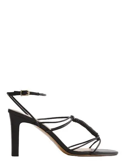 H&m Heeled Strappy Sandals With Knot Detail - Black