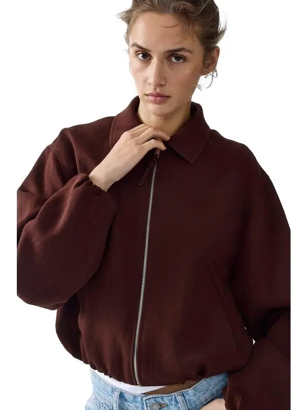 H&m Oversized Leopard Print Bubble Hem Jacket - Dark Rust Brown