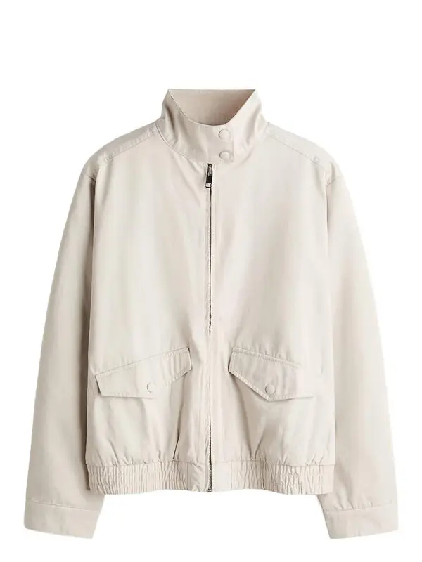 H&m Funnel Collar Jacket With Zip Front And Flap Pockets - Light Beige