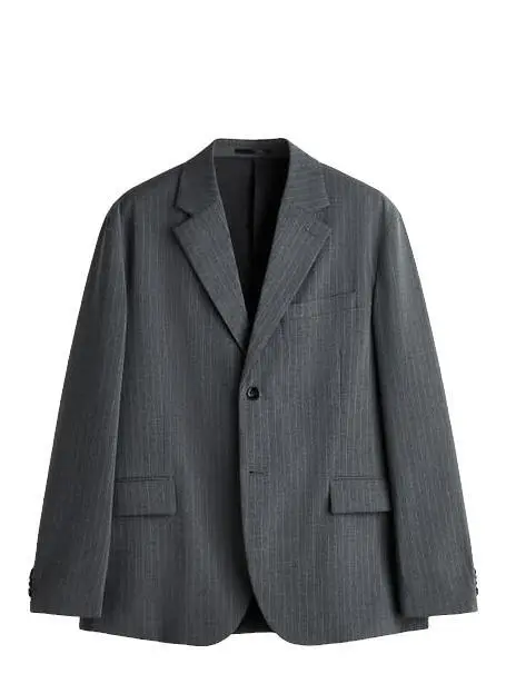 H&m Oversized Fit Single-breasted Jacket With Pin Stripes - Gray/pinstriped
