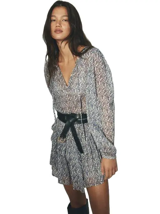 H&m Sheer Flounce-trimmed Mini Dress - Cream/floral